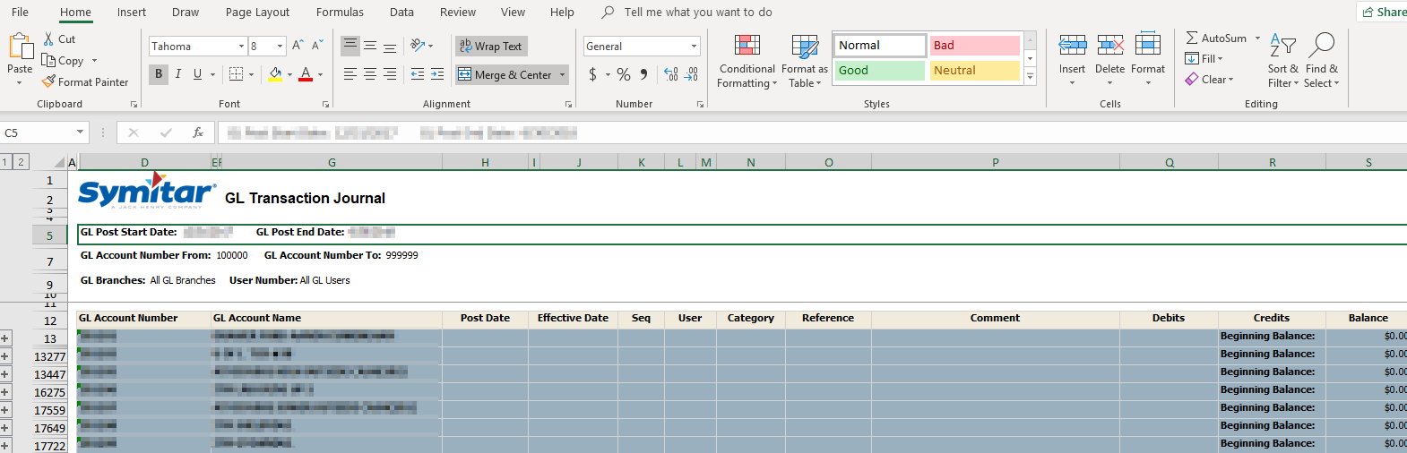 Symitar: Export the general ledger – MindBridge: English (US)